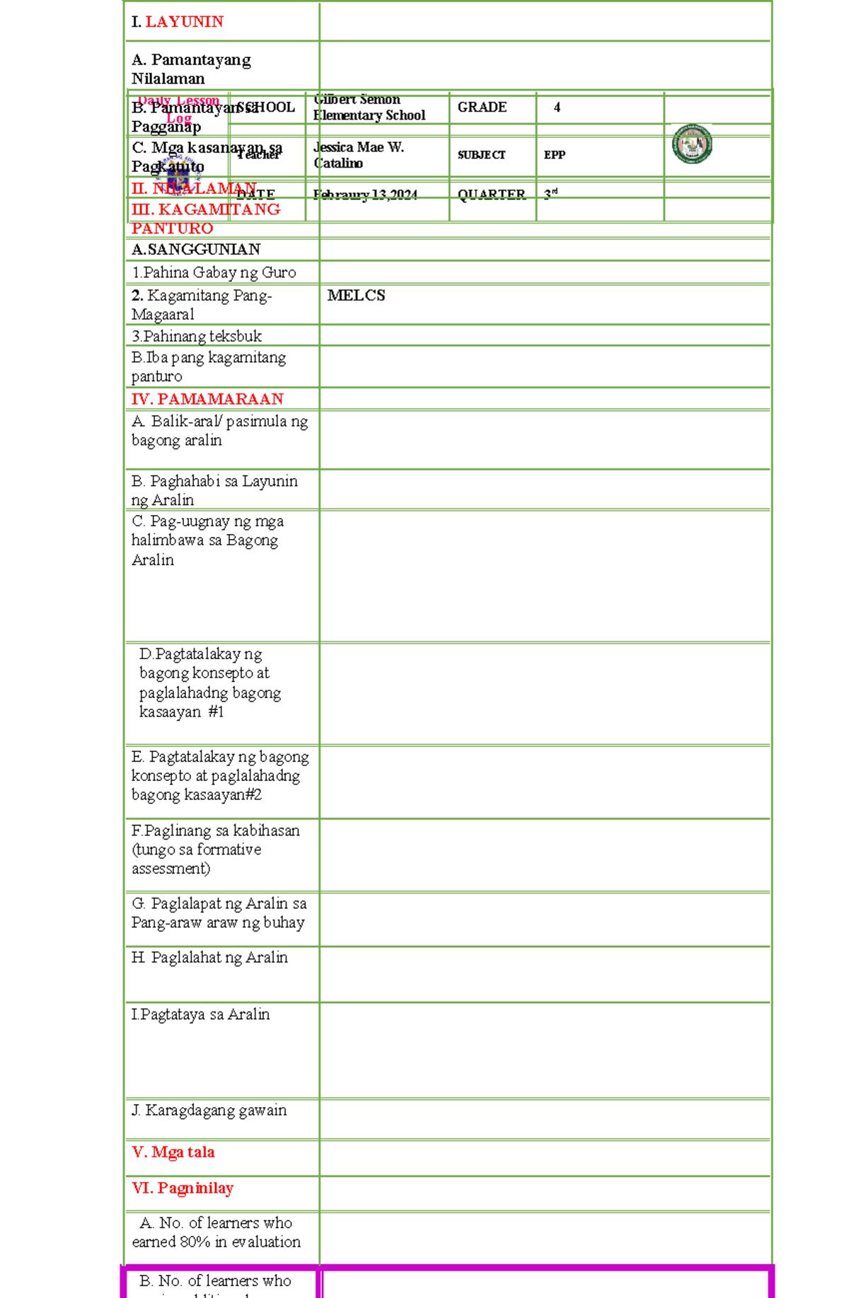 Final-DLL Filipinotemplate - Daily Lesson Log SCHOOL Gilbert Semon ...