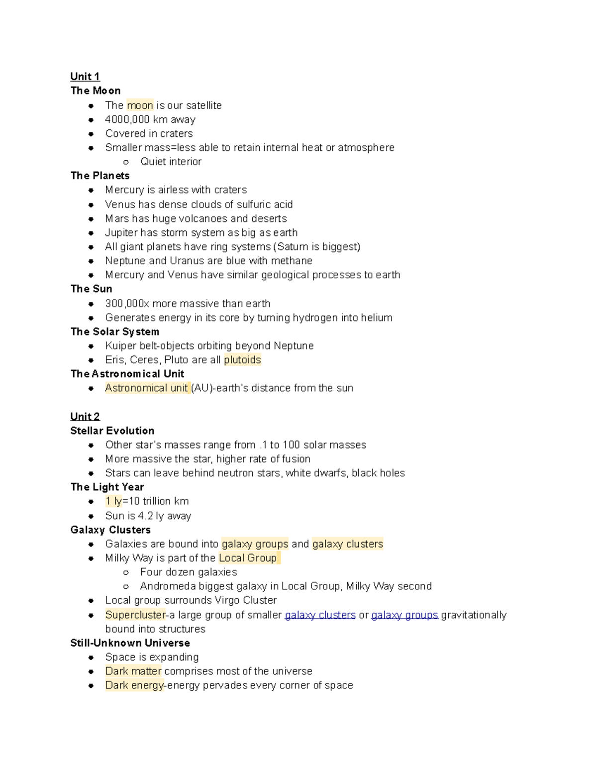 Astronomy study guide - Unit 1 The Moon The moon is our satellite 4000 ...