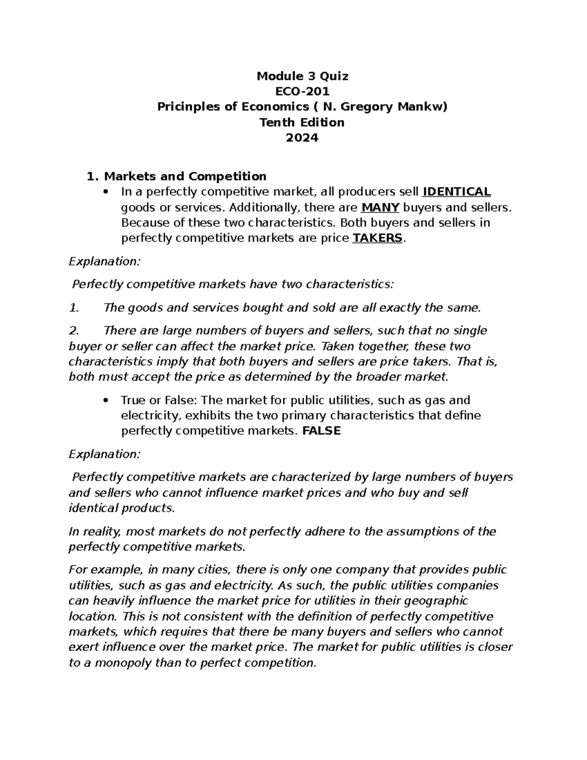 Module 3 Quiz - Module 3 Quiz ECO- Pricinples of Economics ( N. Gregory ...