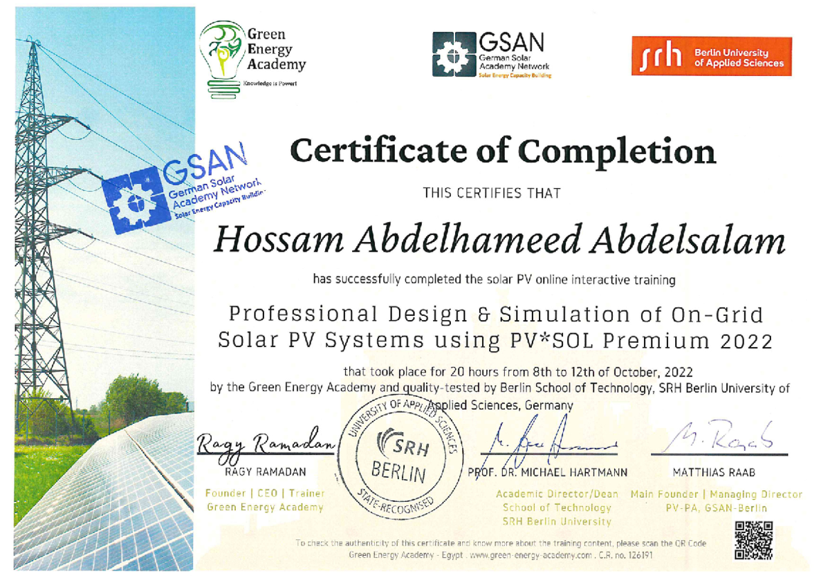 Pvsol 6 Certificate - Value Engineering - Studocu