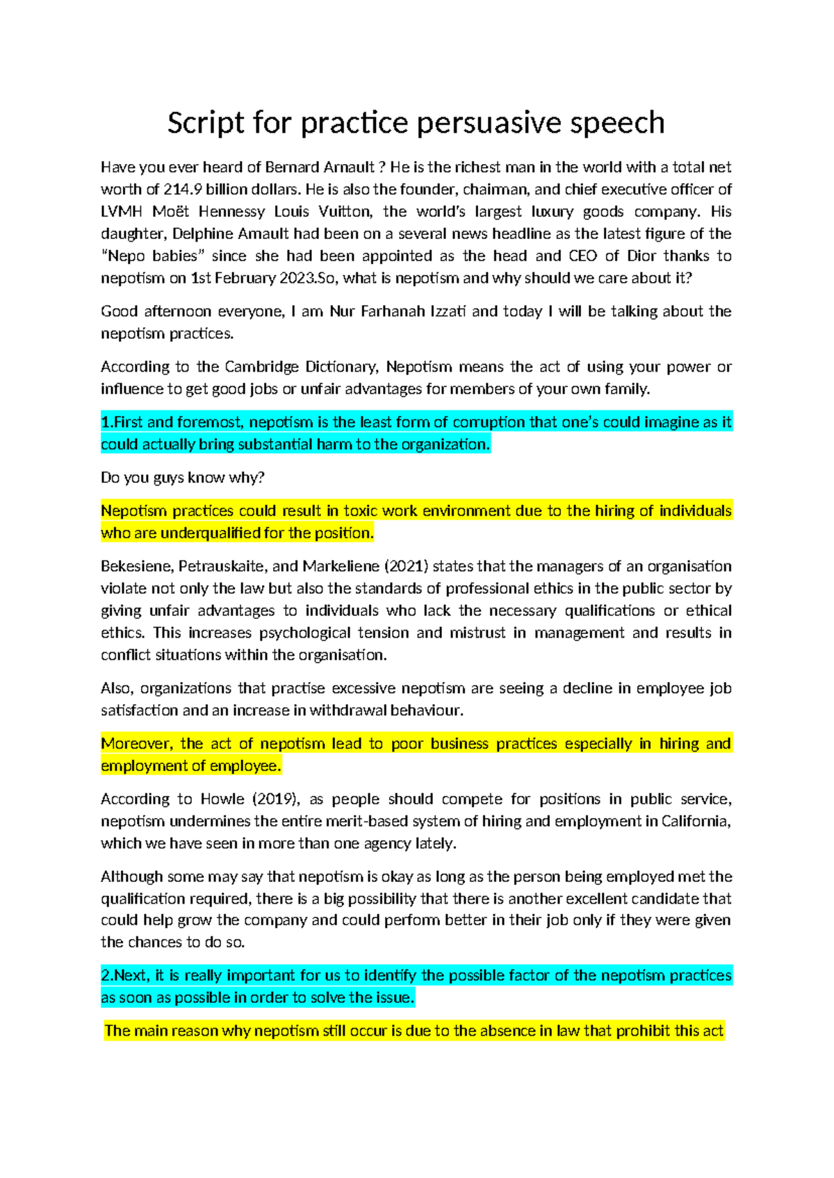 Script for practice persuasive speech - He is also the founder ...