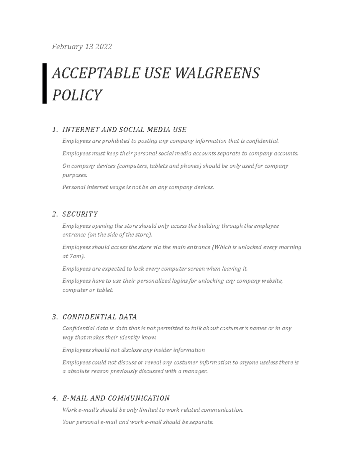 BIT Securiy policies - February 13 2022 ACCEPTABLE USE WALGREENS POLICY ...