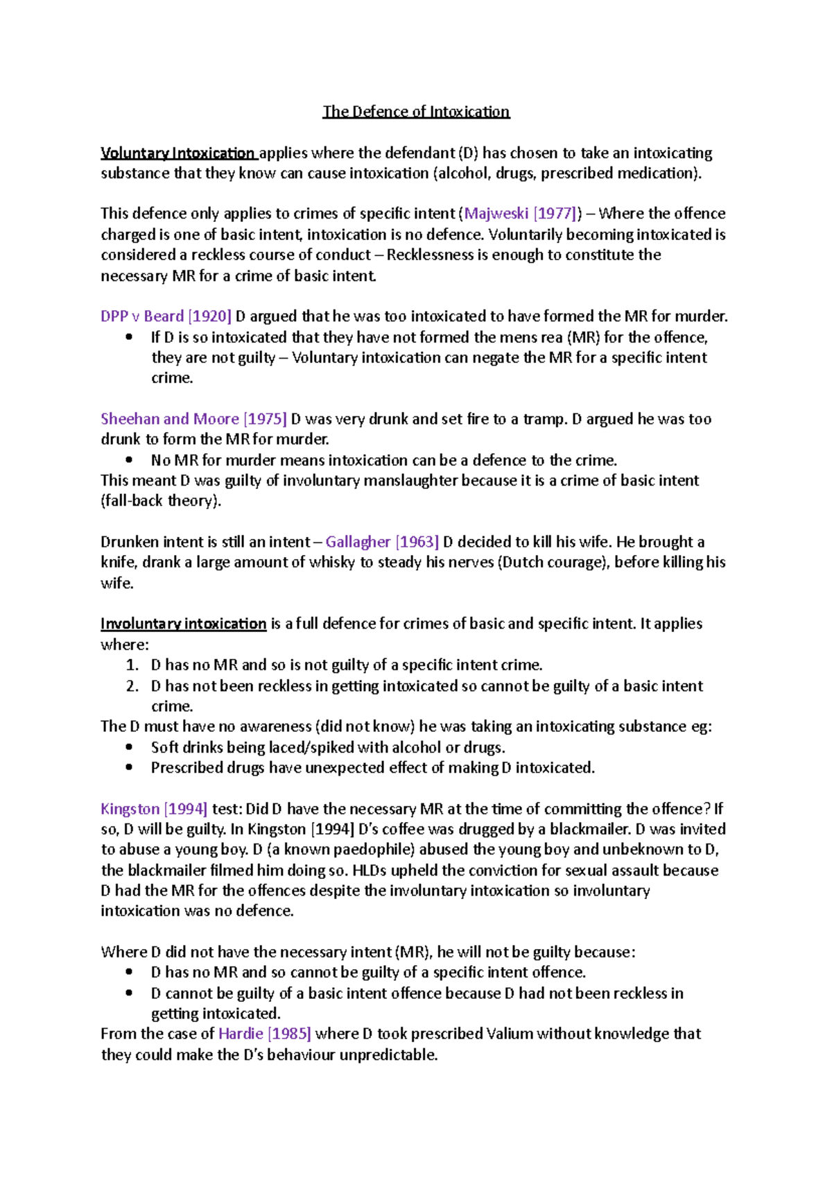 The Defence of Intoxication - The Defence of Intoxication Voluntary ...