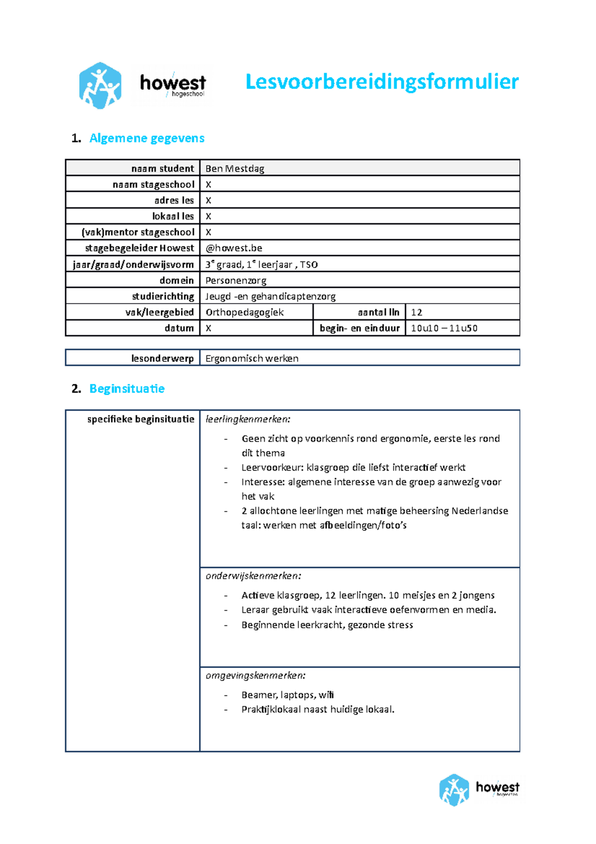 LVB ergonomisch werken - JGZ - Lesvoorbereidingsformulier 1. Algemene ...