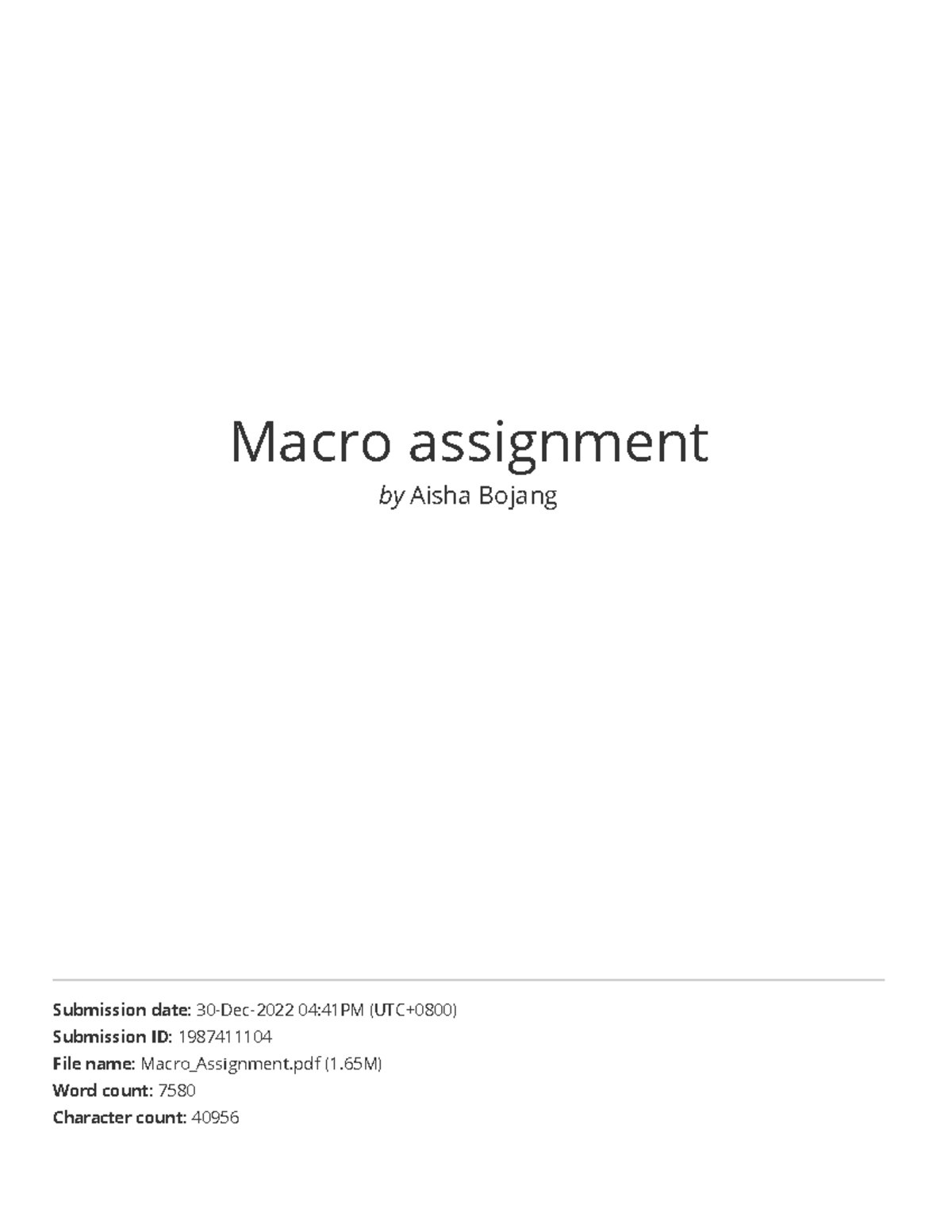 Macro assignment turnitin - Macroeconomics - Macro assignment by Aisha Bojang Submission date ...