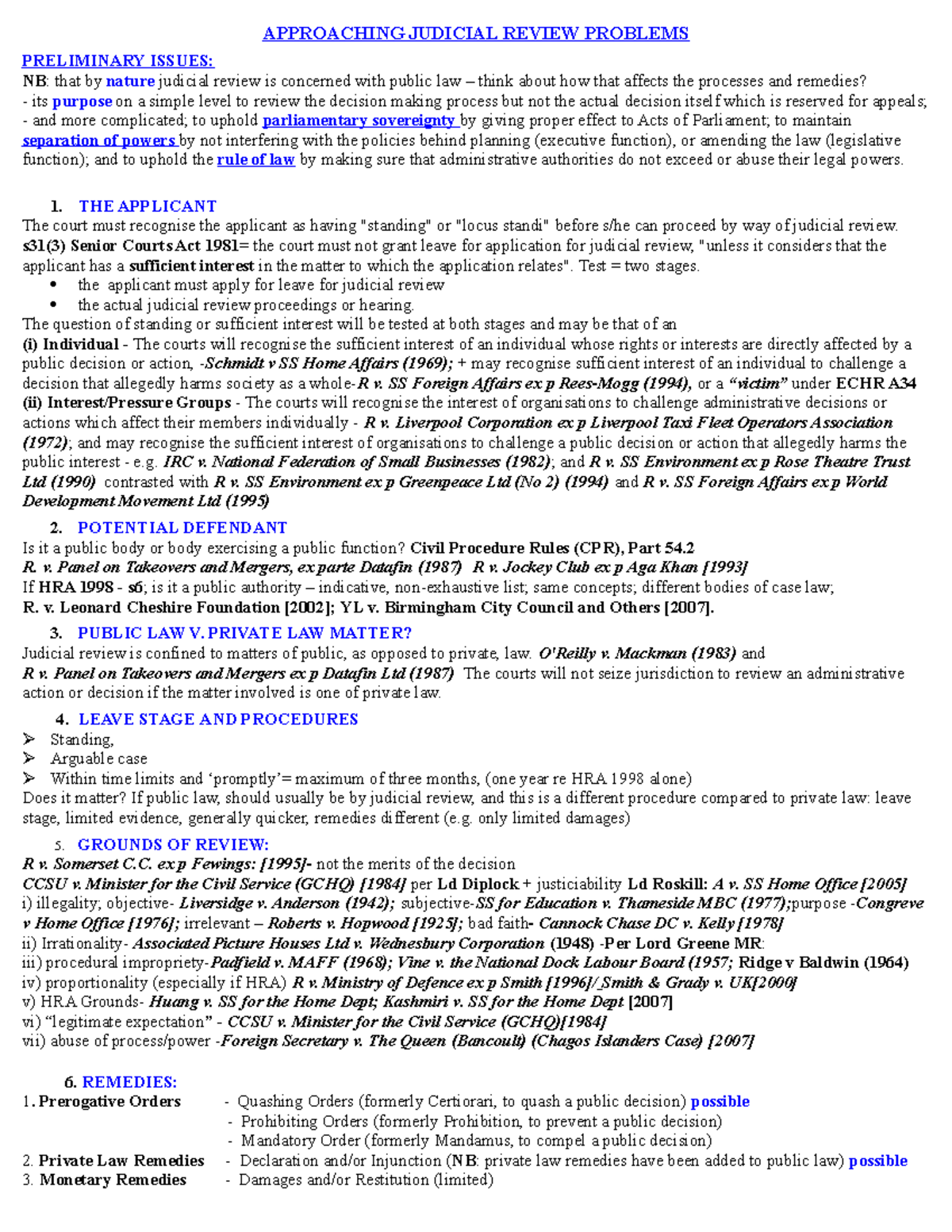 LX1705 Seminar 7 Approaching Judicial Review Problems - APPROACHING ...
