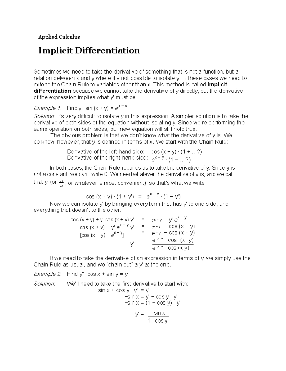 Implicit - This is coursework for Applied Calculus. This was an online ...
