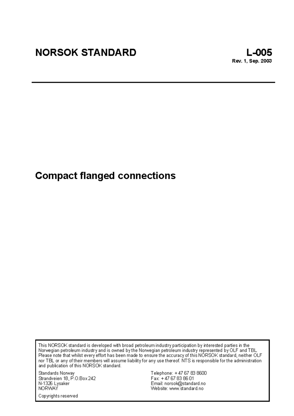 Norsok L-005r1 紧凑法兰端部 - This NORSOK standard is developed with broad ...