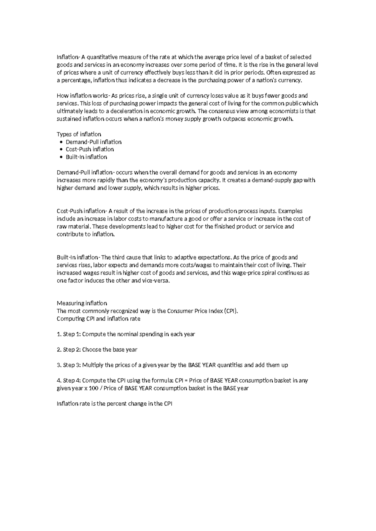 Eco Notes - Inflation- A quantitative measure of the rate at which the ...