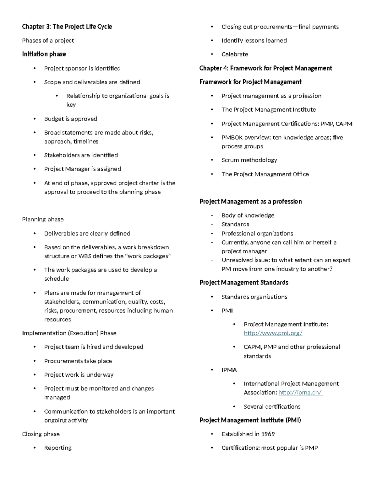 Chapter 3-4 project management notes about selection - Chapter 3: The ...