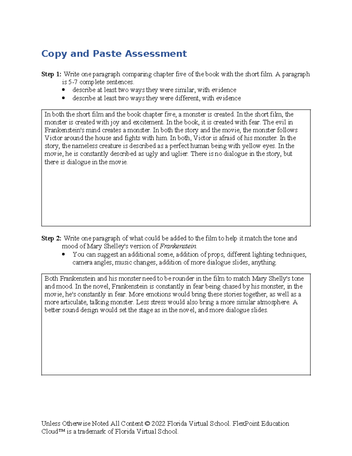 Copy paste assess rubric - Copy and Paste Assessment Step 1: Write one ...