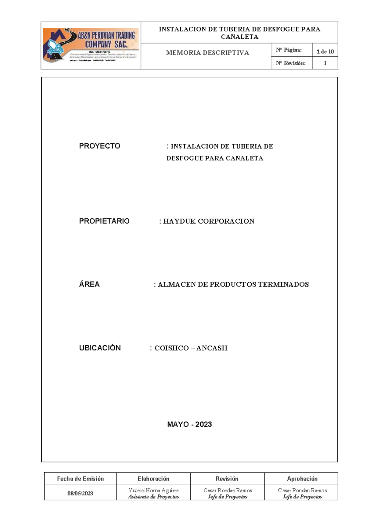 1. MD- Instalacion DE Tuberia DE Desfogue - CANALETA MEMORIA ...