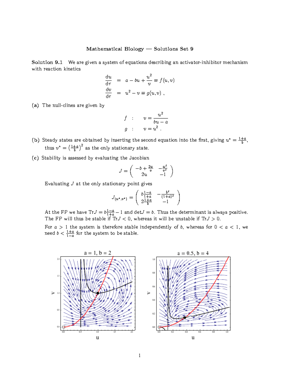 Sol9 - Mathematical Biology — Solutions Set 9 Solution 9 We are given a system of equations ...