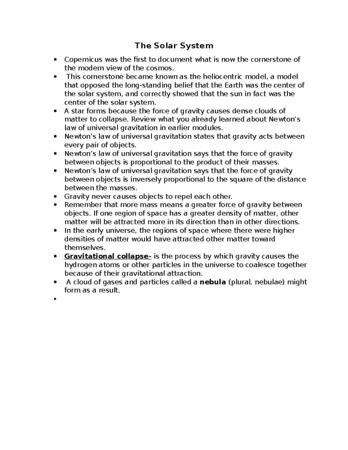 The Solar System - notes physical sciences - The Solar System ...