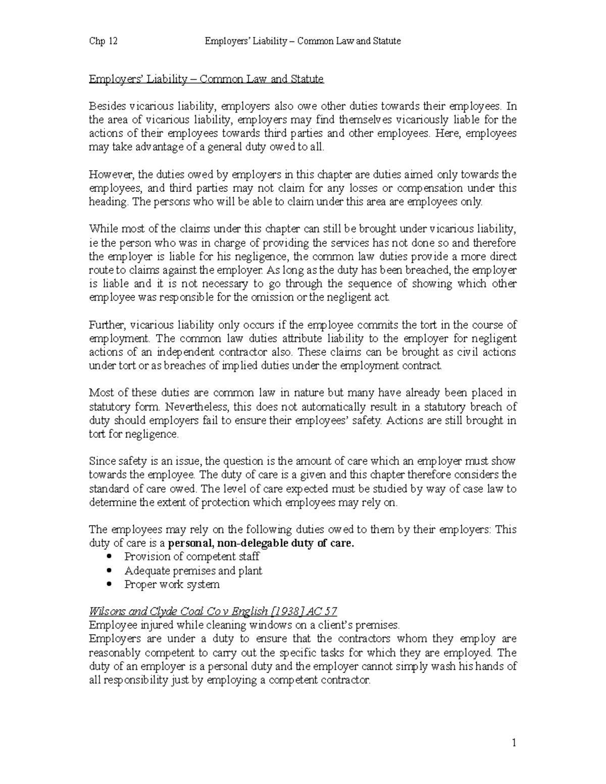 Employers' L (CL and Statute) - Employers’ Liability – Common Law and ...