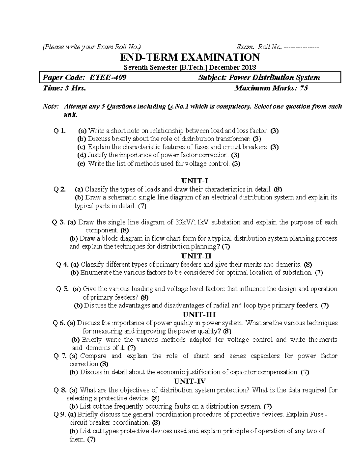 PDS Question Paper December 2018 - (Please write your Exam Roll No ...