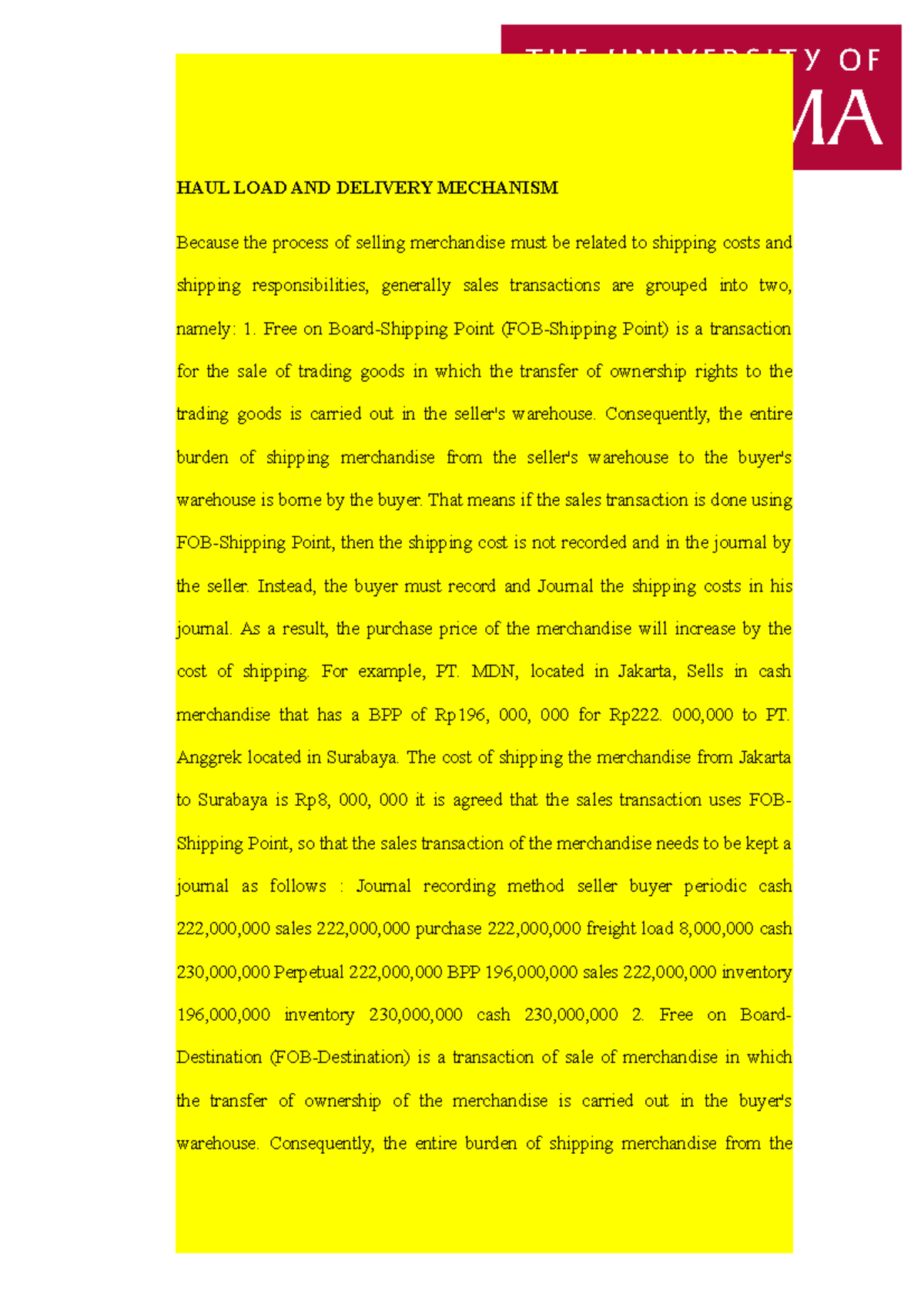 Study Documents Accounting - HAUL LOAD AND Delivery Mechanism - HAUL ...