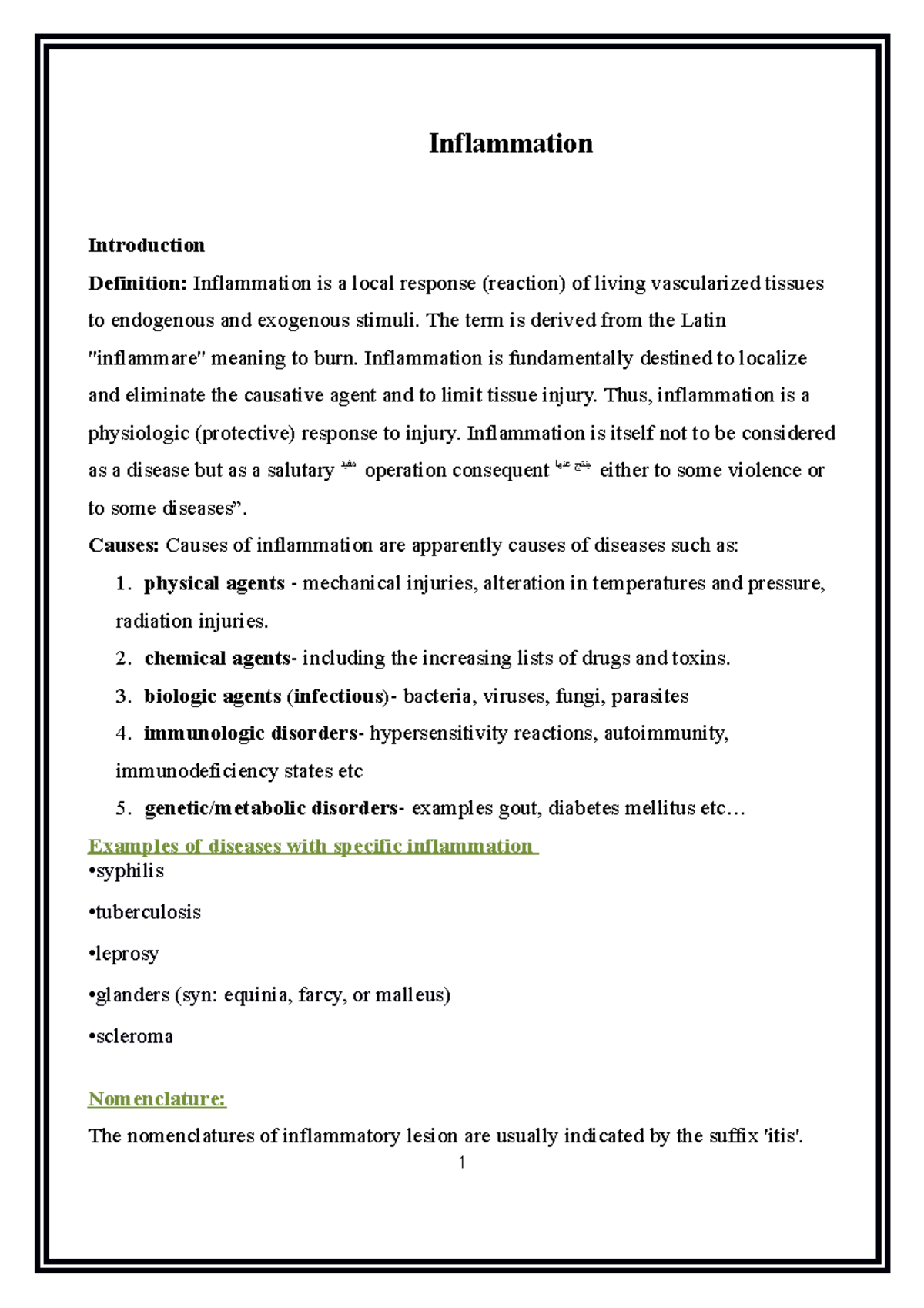 Inflammation - animal health - Introduction Definition: Inflammation is ...