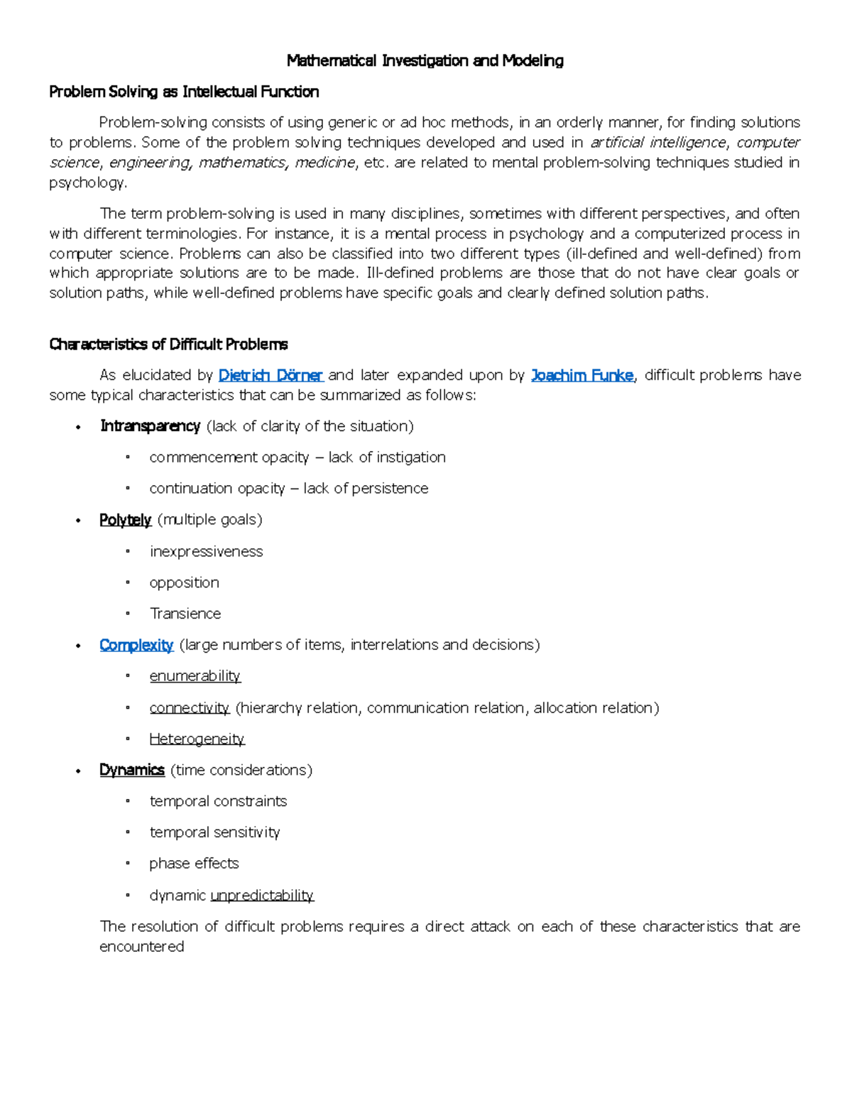 Mathematical Investigation and Modeling - Some of the problem solving ...