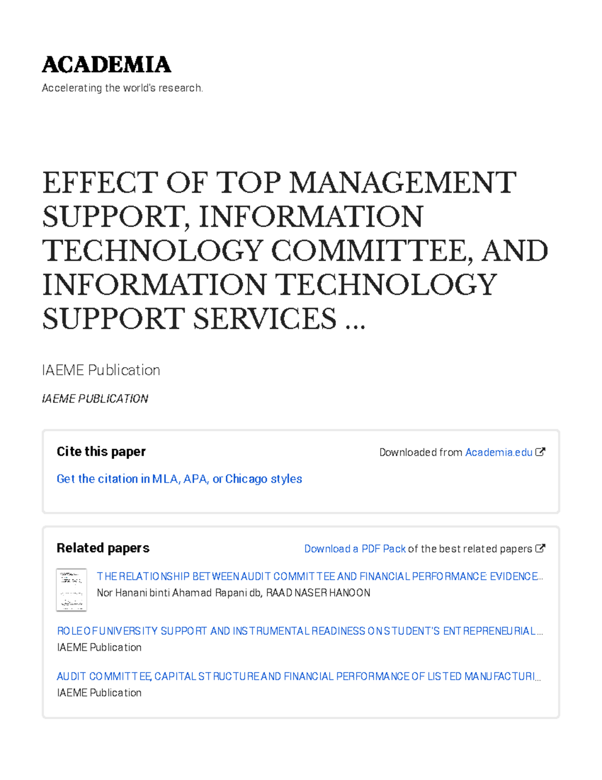 8. Effect OF TOP Management Support, Information Technol 0GY Committee ...