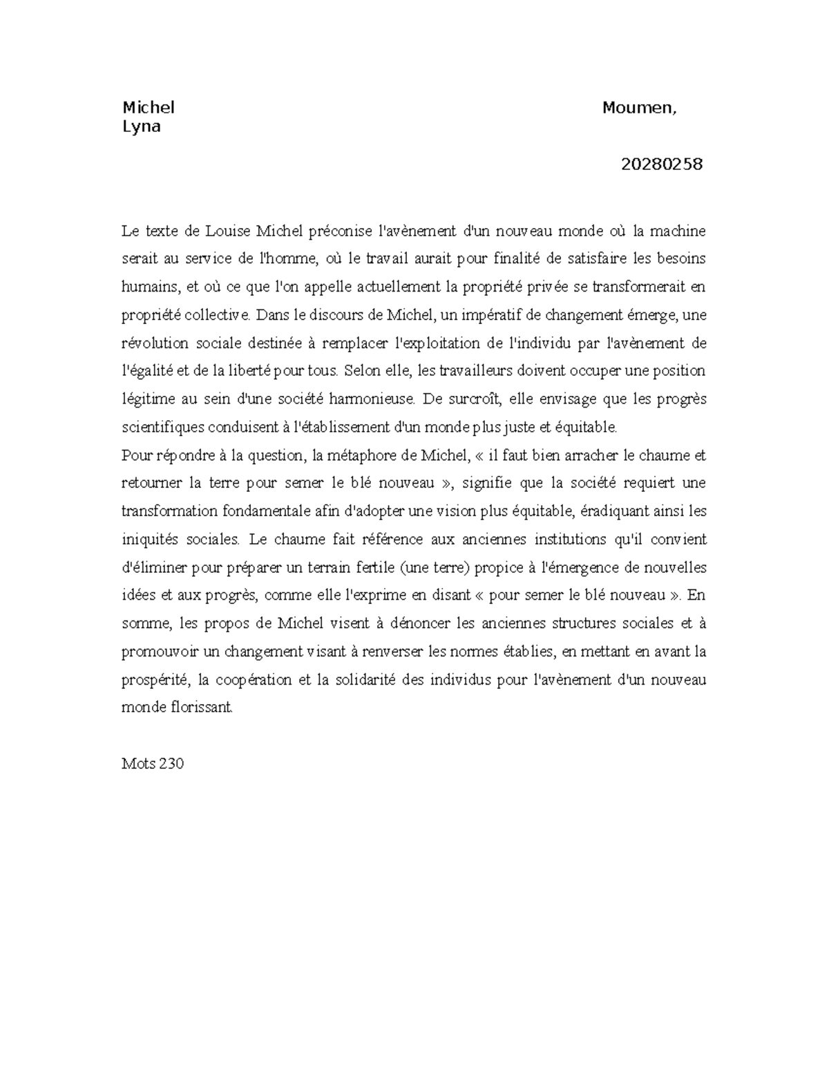 Moumen, Lyna Fiche 7 - Michel Moumen, Lyna 20280258 Le texte de Louise ...