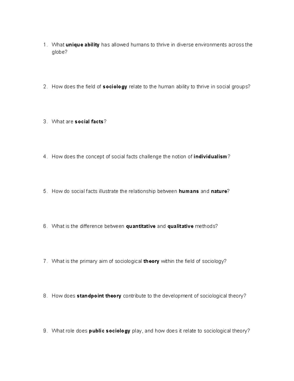 Week 1 - Worksheet - none - What unique ability has allowed humans to ...