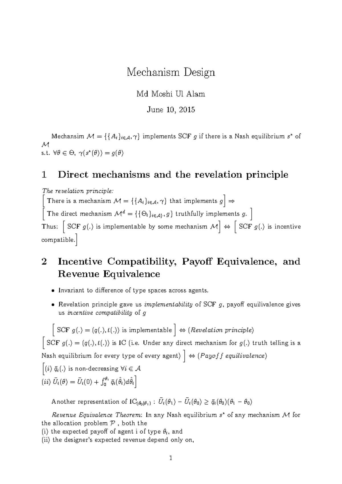 Micro Mechanism Design Key Concepts - Mechanism Design Md Moshi Ul Alam ...