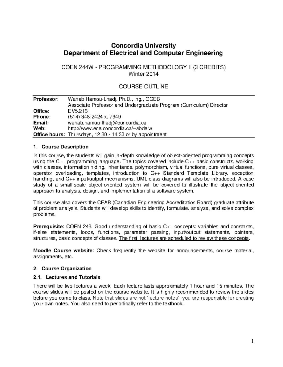 COEN244 syllabus - Concordia University Department of Electrical and ...