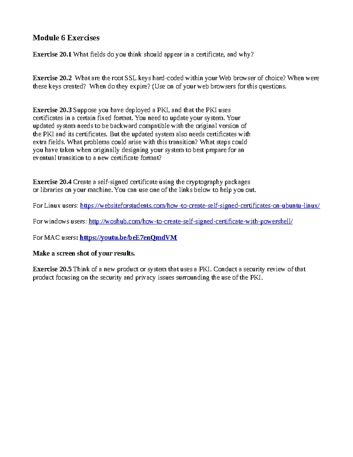 Module 6 Exercise Questions - Module 6 Exercises Exercise 20 What fields do you think should ...