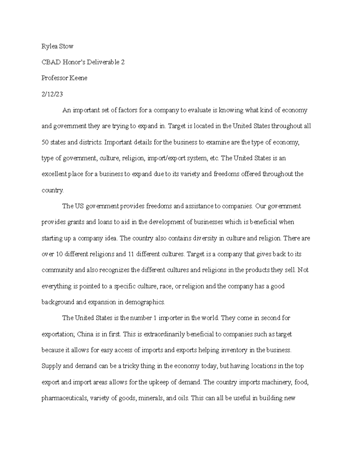 CBAD Deliverable 2 - CBAD honors assignment about Target - Rylea Stow ...