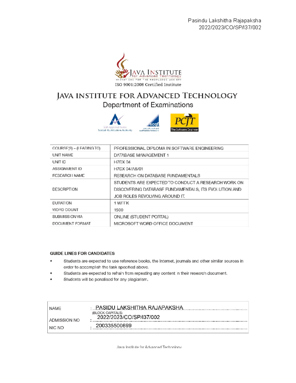 Fundamentals of Database Management System - Contents 2022/2023/CO/SP/I37/ 2022/2023/CO/SP/I37 ...