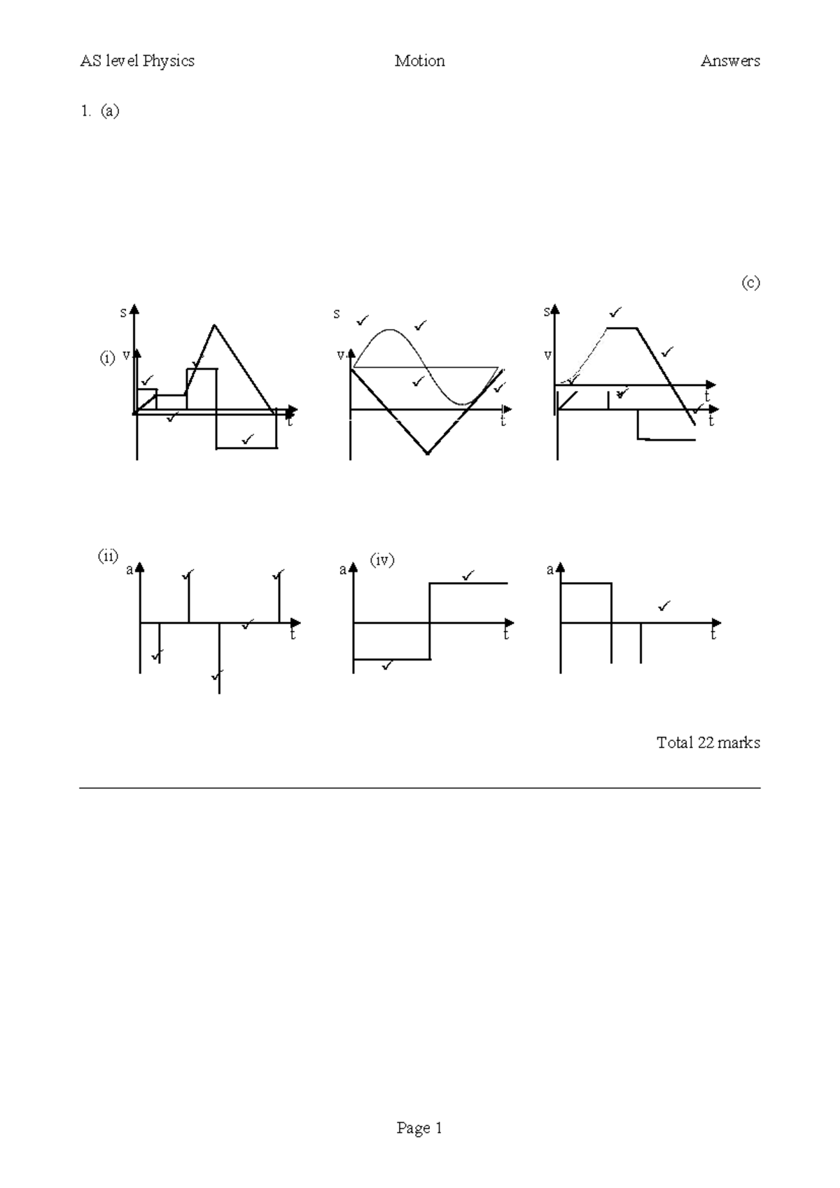 ASA Motion - lol - (a) (b) (c) Total 22 marks s t s s v t v t v t a t a ...