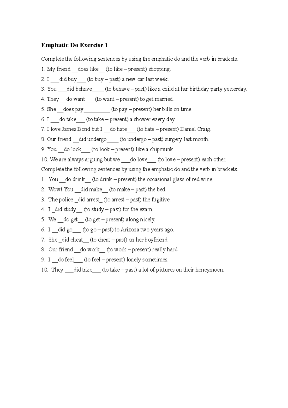 Emphatic Do Exercise 1 lets try blaaaaaaaaaaaaaaa - Emphatic Do Exercise 1 Complete the ...