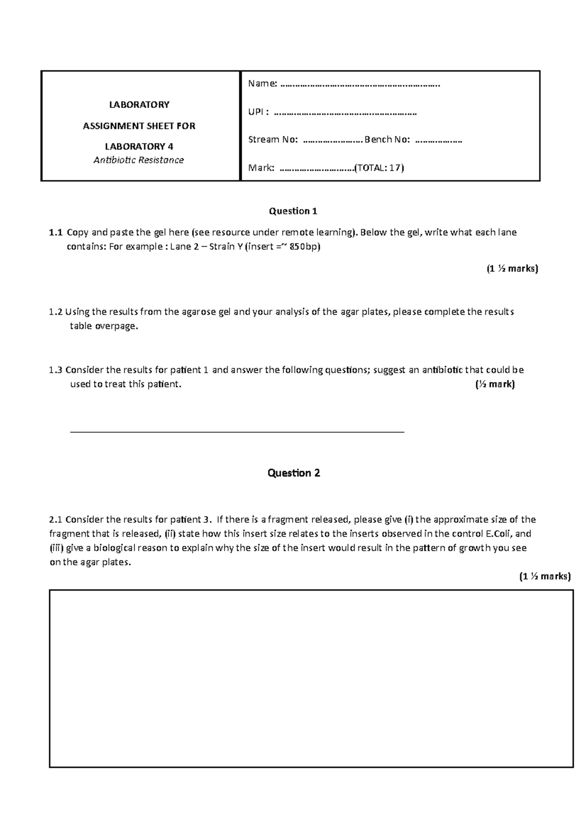 Lab 4 Assignment Sheet - Remote - LABORATORY ASSIGNMENT SHEET FOR ...