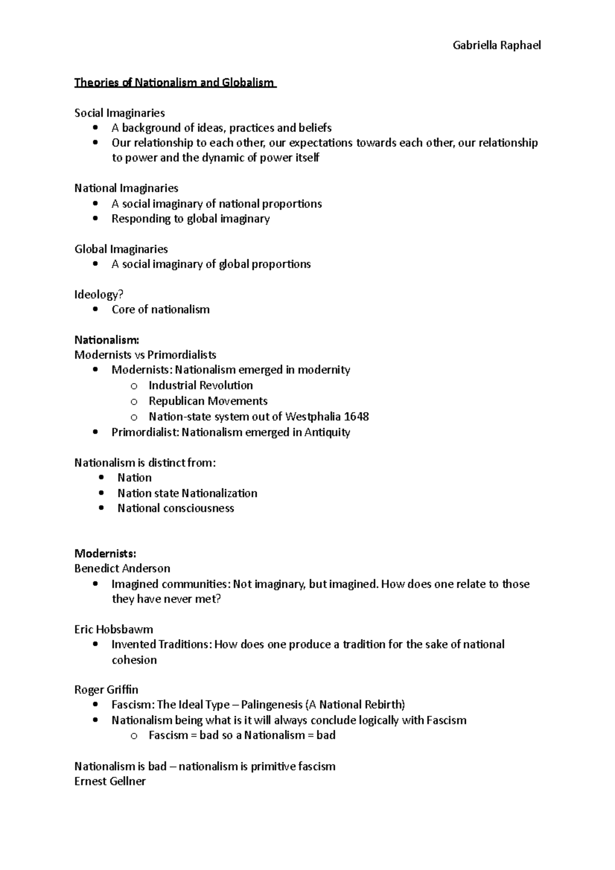 Theories of Nationalism and Globalism - Gabriella Raphael Theories of ...