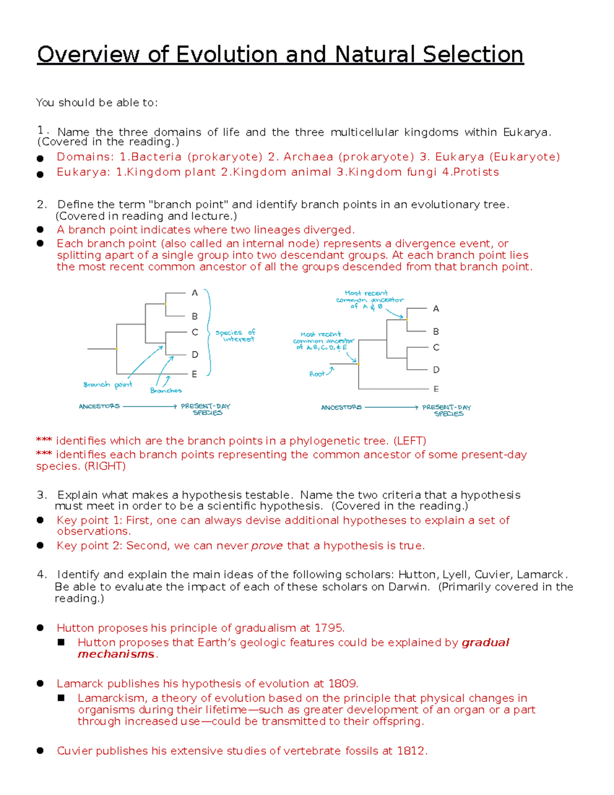 1 Overview Of Evolution And Natural Selection - Overview of Evolution ...