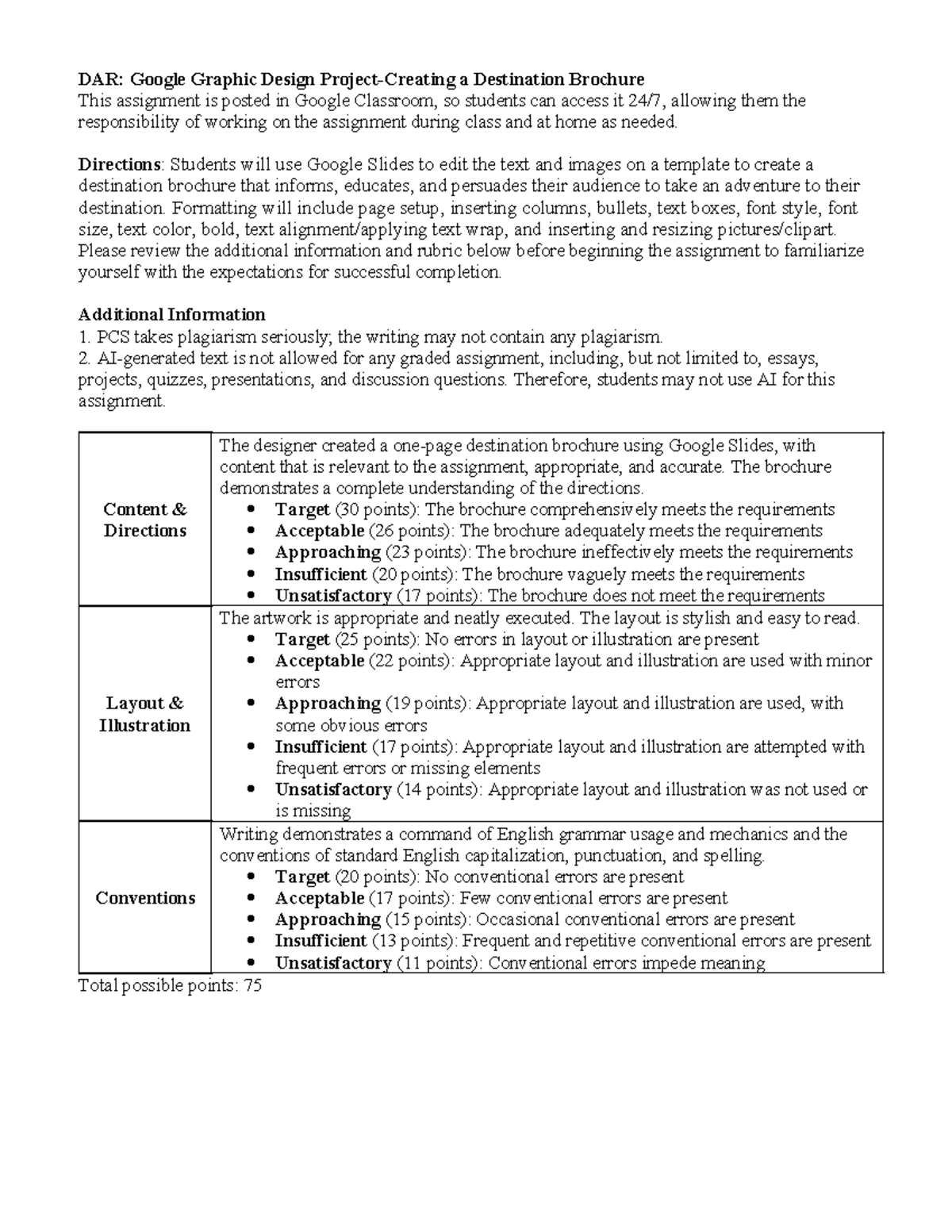 Brochure Rubric and Research Worksheet - DAR: Google Graphic Design ...