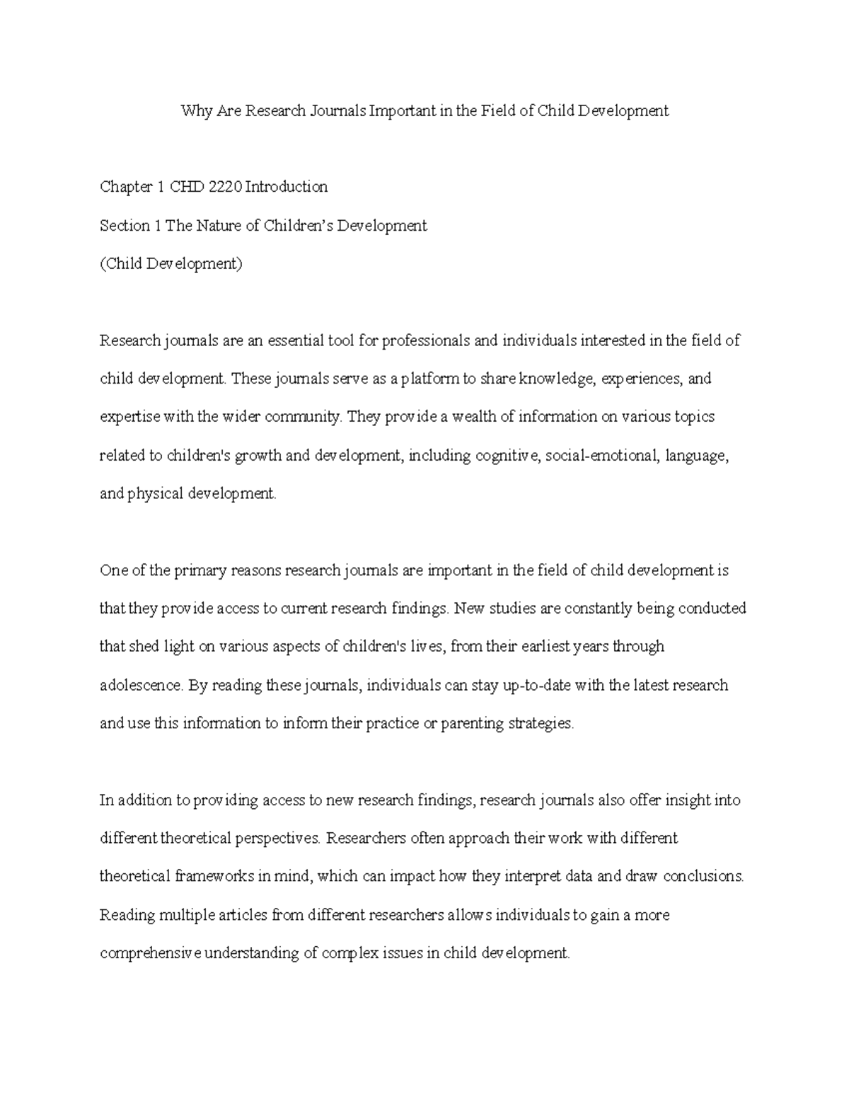 Why Are Research Journals Important in the Field of Child Development ...