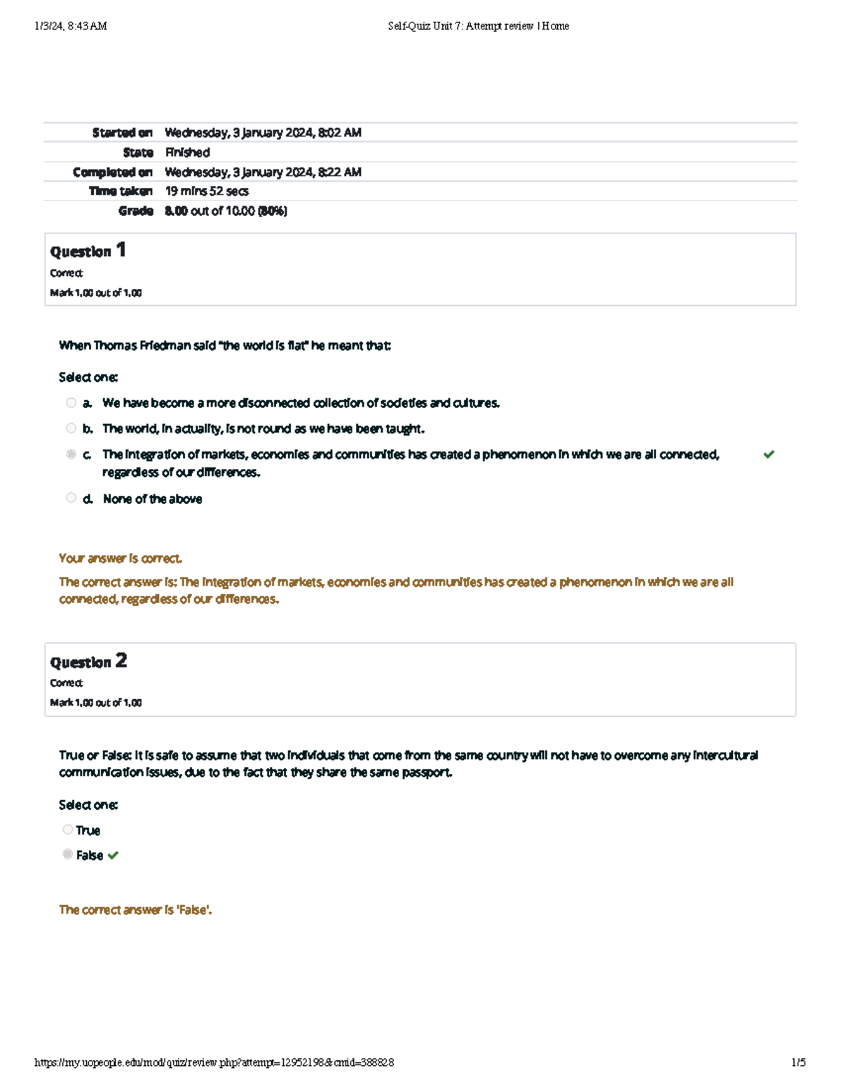 Self-Quiz Unit 7 Attempt review Home - Started on Wednesday, 3 January ...