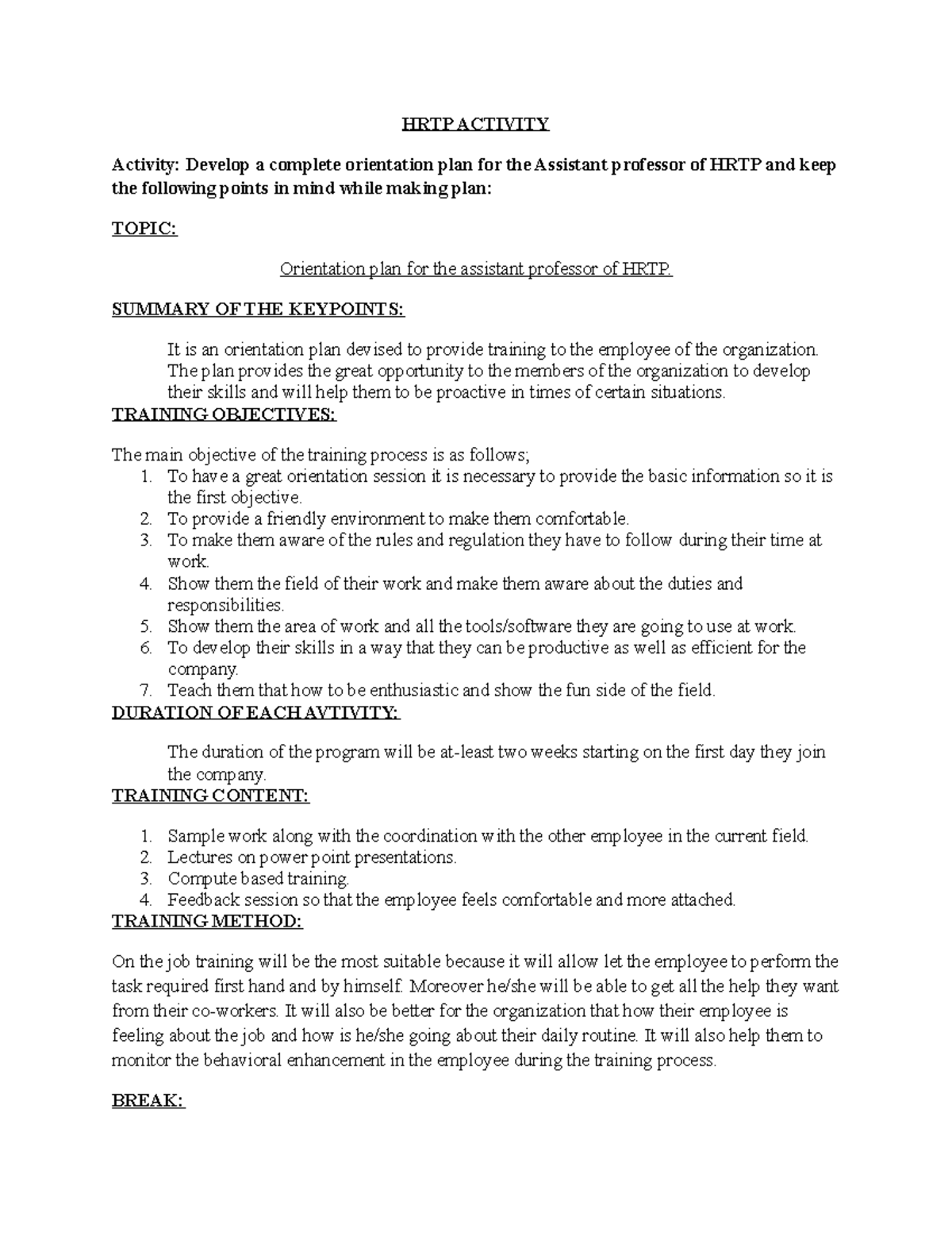 HRTP Activity 2 - HRTP ACTIVITY Activity: Develop a complete ...
