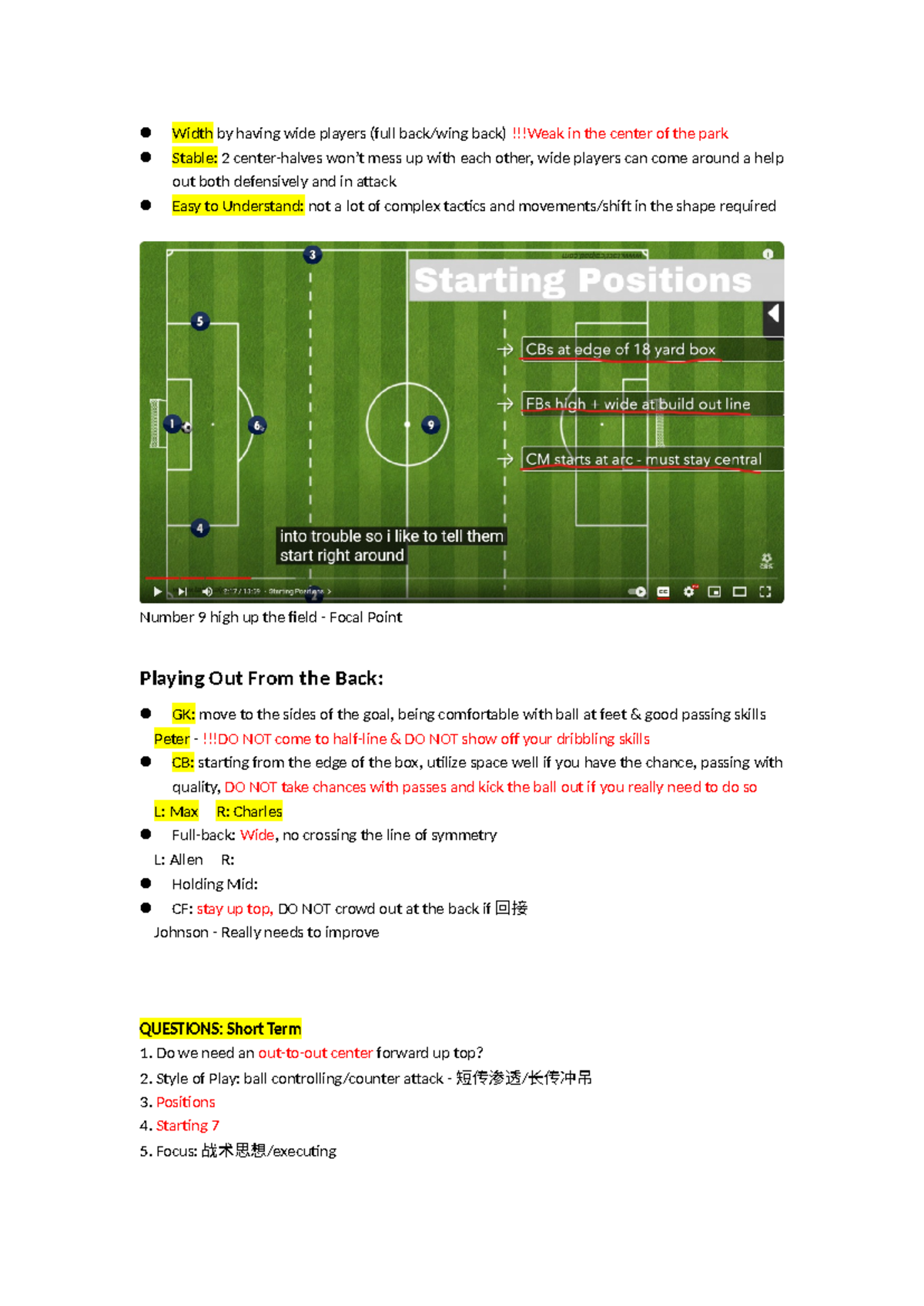 231 - Formation - Width by having wide players (full back/wing back ...