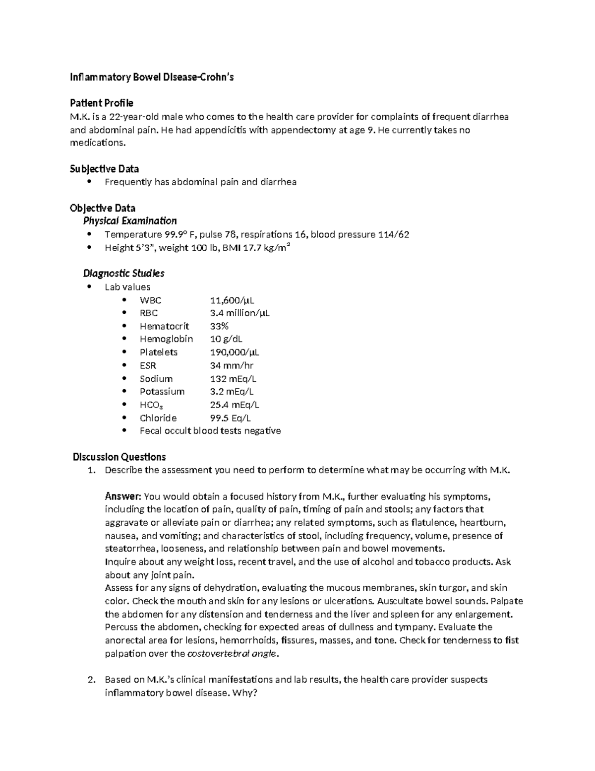 IBD Crohn MK assignment - Inflammatory Bowel Disease-Crohn’s Patient ...