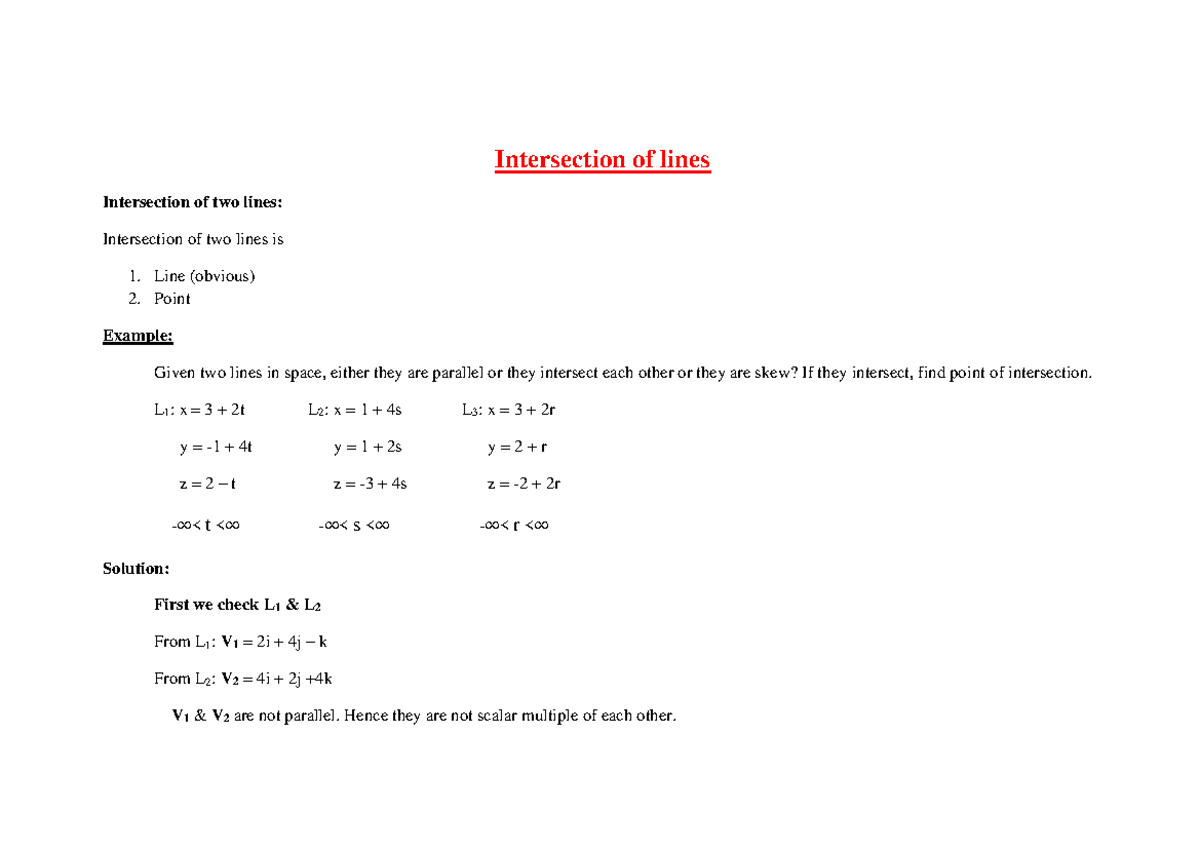 Lec 6 and 7 MVC - Lecture notes 6-7 - Intersection of lines ...