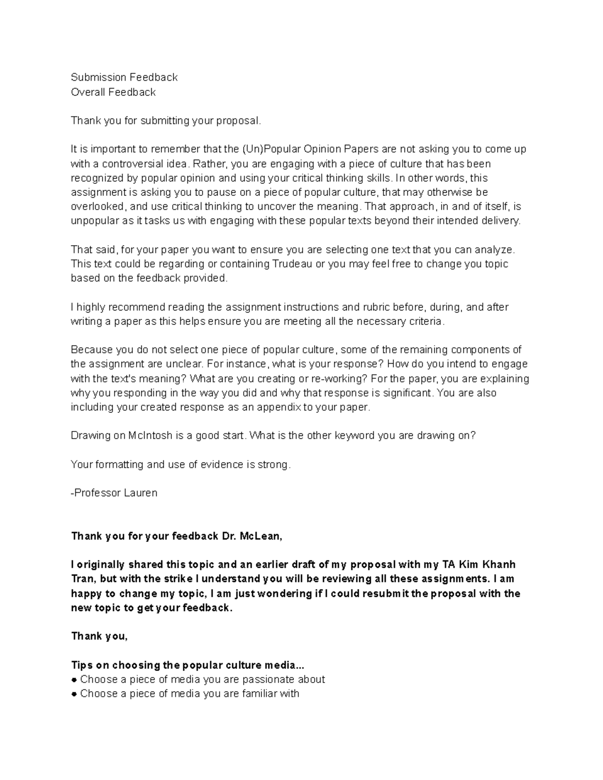 Submission Feedback - notes - Submission Feedback Overall Feedback ...