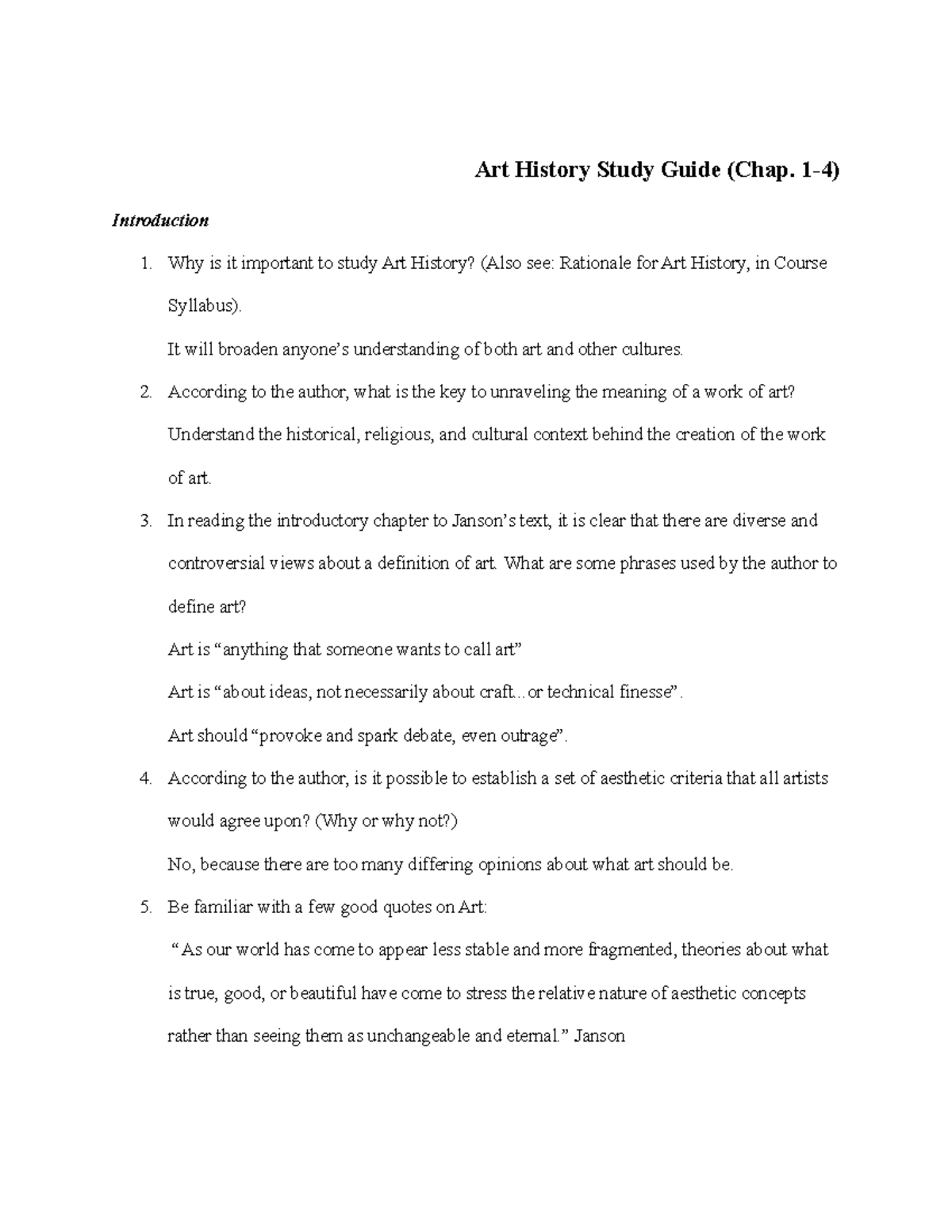 Arts 201 Study Guide Test 1 - Art History Study Guide (Chap. 1-4 ...