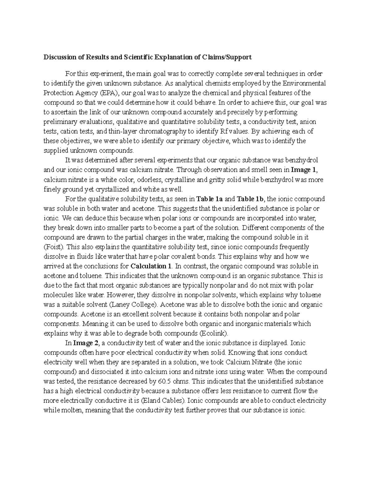 Lab Report - Discussion of Results and Scientific Explanation of Claims ...