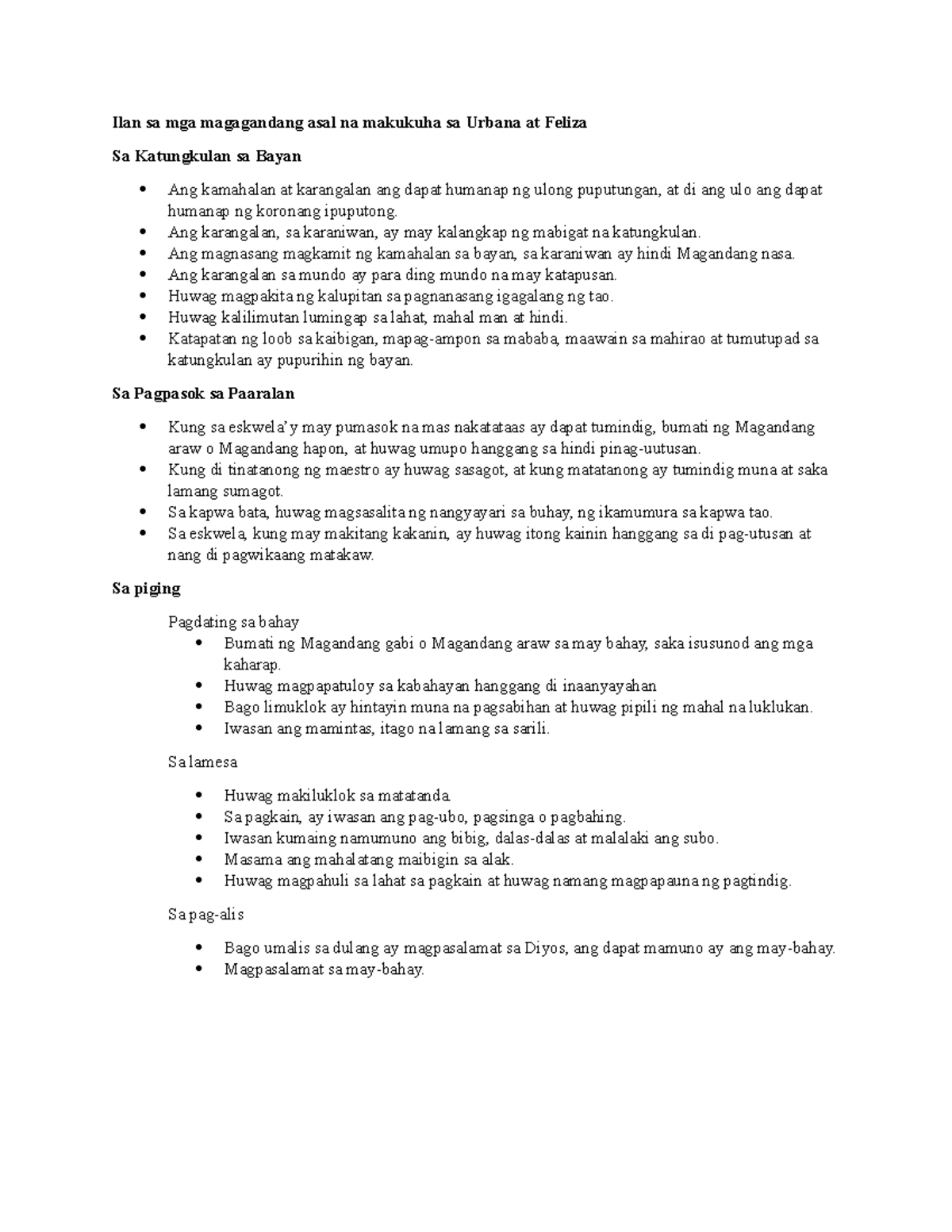 Urbana at feliza - Ilan sa mga magagandang asal na makukuha sa Urbana at Feliza Sa Katungkulan ...