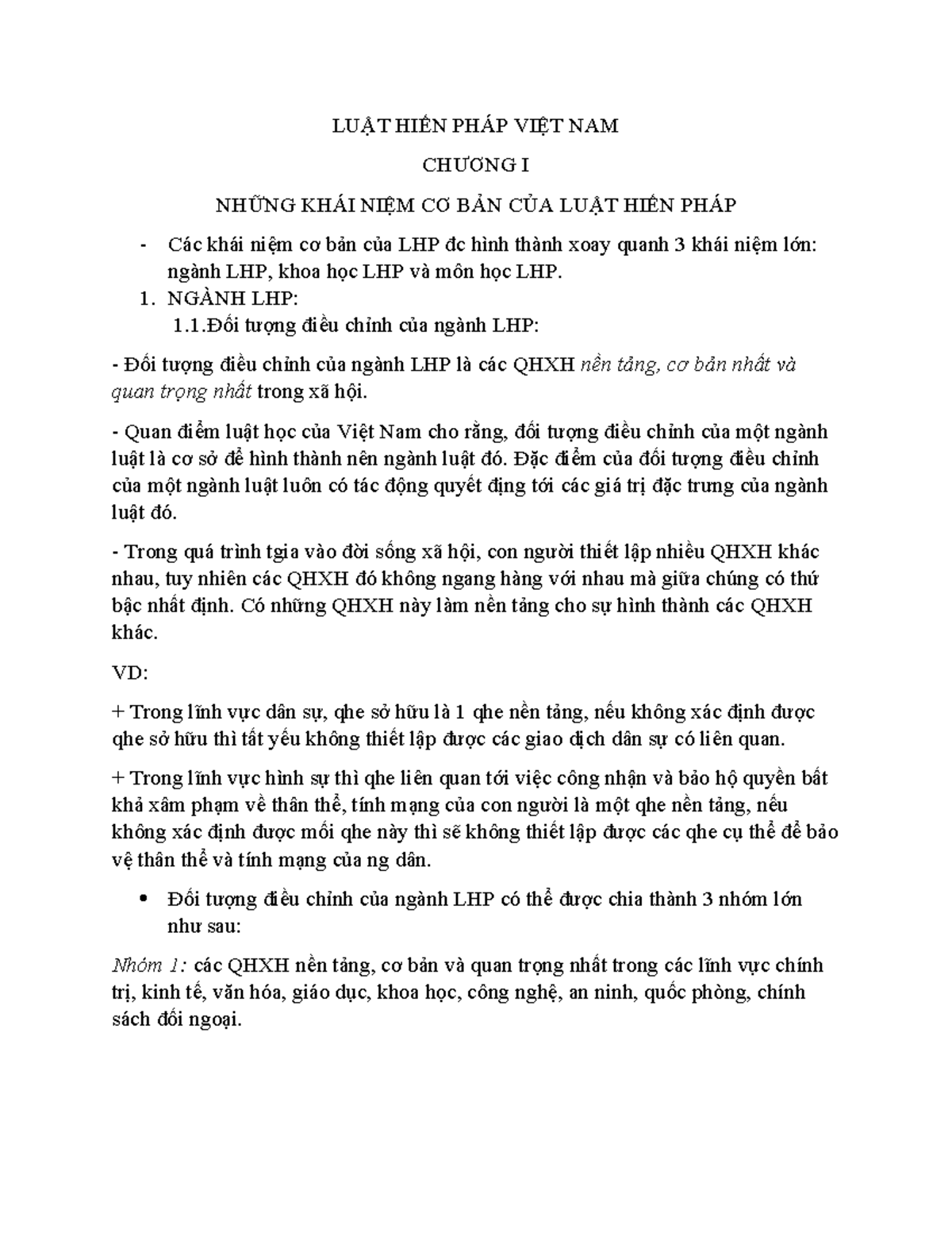 LUẬT HIẾN PHÁP VIỆT NAM - Các khái niệm cơ bản của LHP đc hình thành xoay quanh 3 khái niệm lớn ...