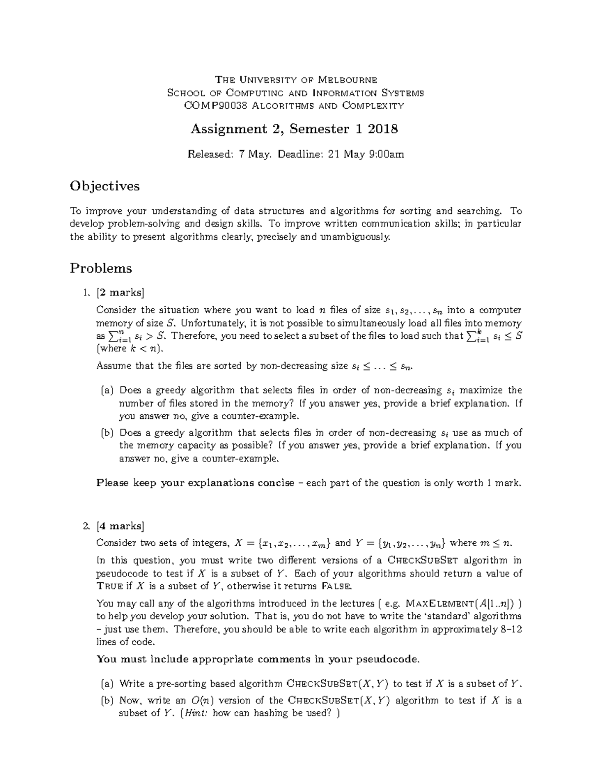 ALGORITHM ASSIGNMENG 2 - The University of Melbourne School of Computing and Information Systems ...