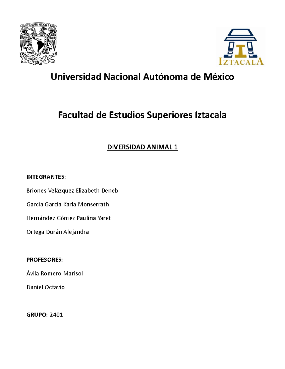 Reporte de practica animal I good - Universidad Nacional Autónoma de ...